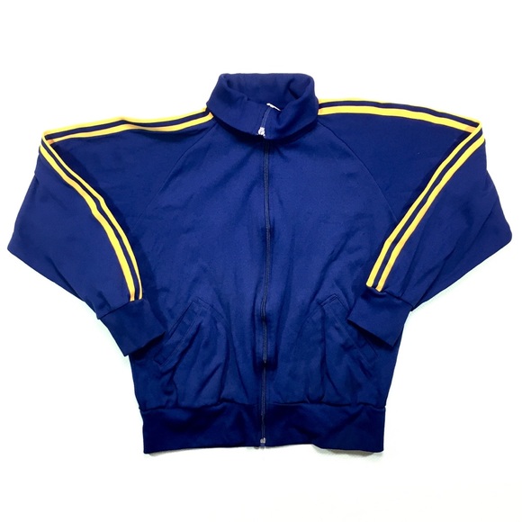 Jackets & Coats | 8s Vintage Blue Gold Stripes Zip Up Track Jacket ...